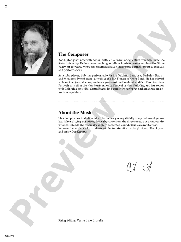 Dog Dreams: Score: : Bob Lipton - Digital Sheet Music Download