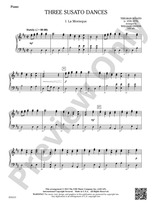 Three Susato Dances: Piano: Piano Part: Tielman Susato - Digital Sheet ...