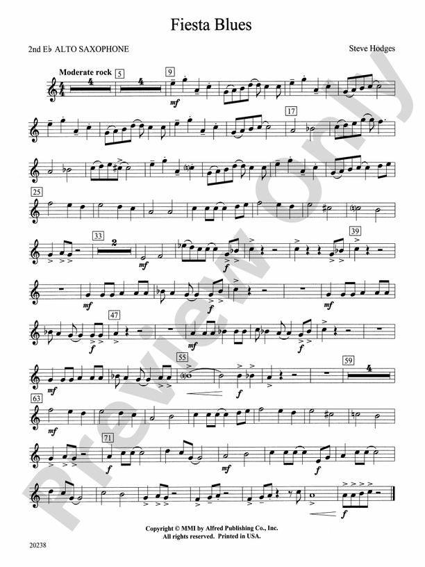 Fiesta Blues: 2nd E-flat Alto Saxophone: 2nd E-flat Alto Saxophone Part - Digital Sheet Music ...