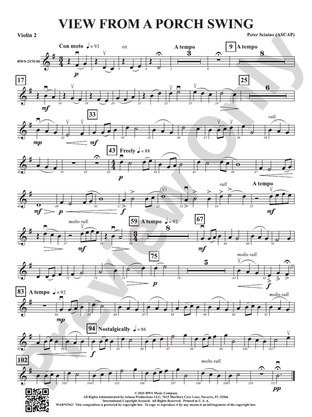 View from a Porch Swing: 2nd Violin: 2nd Violin Part: Peter Sciaino ...