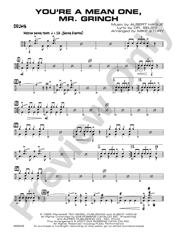 You're a Mean One, Mr. Grinch: Drums: Drums Part - Digital Sheet Music ...
