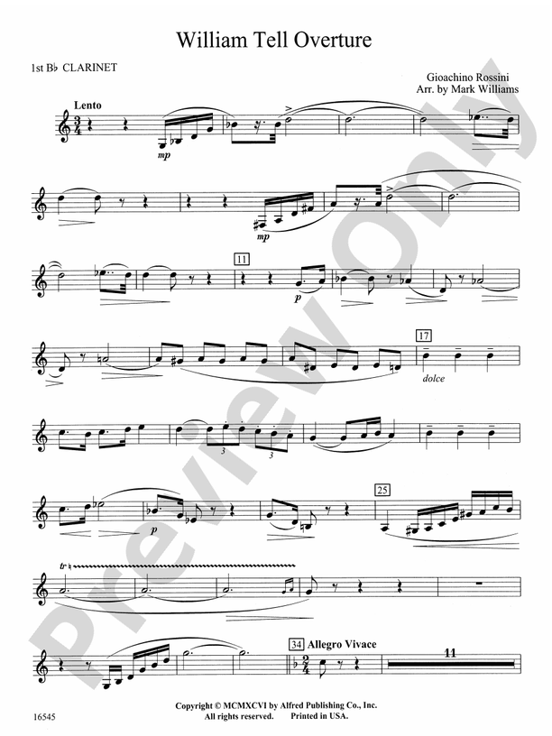 William Tell Overture: 1st B-flat Clarinet: 1st B-flat Clarinet Part - Digital Sheet Music Download