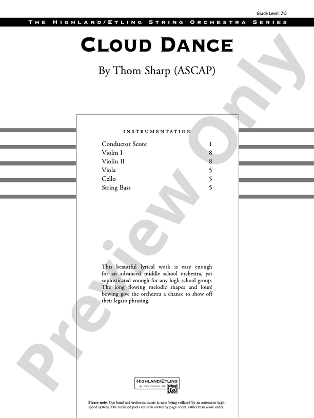 Cloud Dance: Score: String Orchestra Score - Digital Sheet Music Download