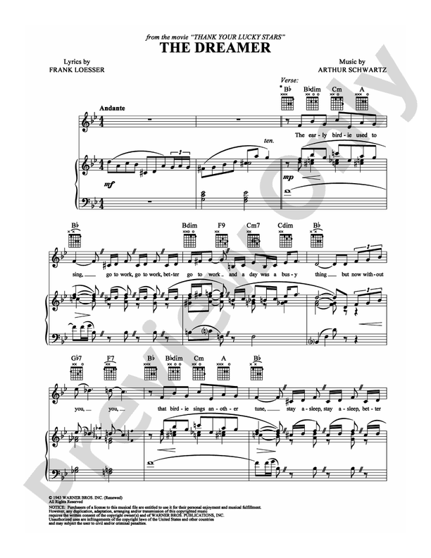 The Dreamer: Piano/Vocal/Chords: Arthur Schwartz - Digital Sheet Music ...