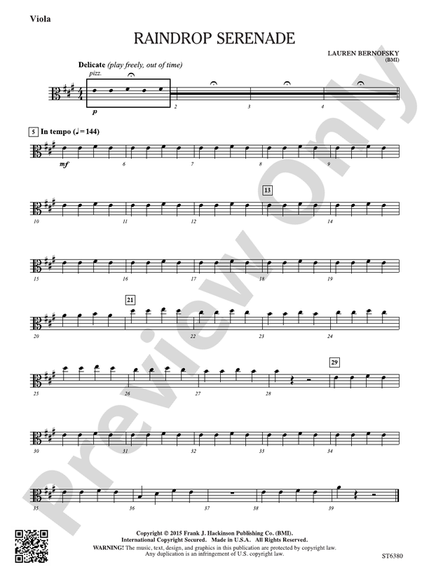 Raindrop Serenade: Viola: Viola Part: Lauren Bernofsky - Digital Sheet ...