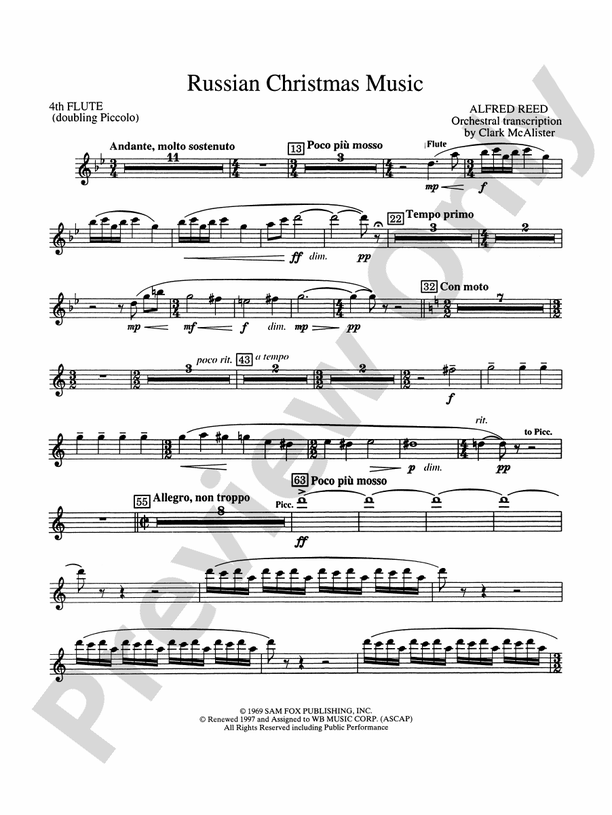 Russian Christmas Music: 4th Flute: 4th Flute Part - Digital Sheet ...