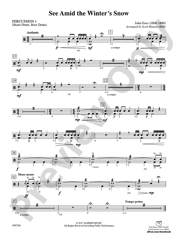 See Amid the Winter's Snow: 1st Percussion: 1st Percussion Part ...