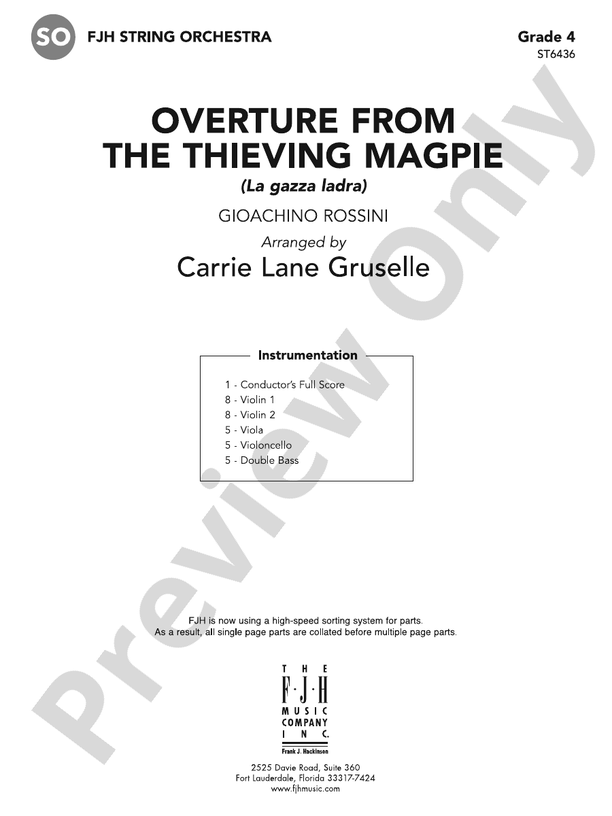 Overture from The Thieving Magpie: String Orchestra Conductor Score & Parts: Gioachino Rossini ...