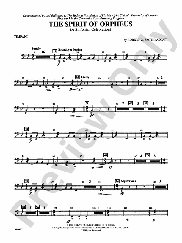 The Spirit of Orpheus (A Sinfonian Celebration): Timpani: Timpani Part ...
