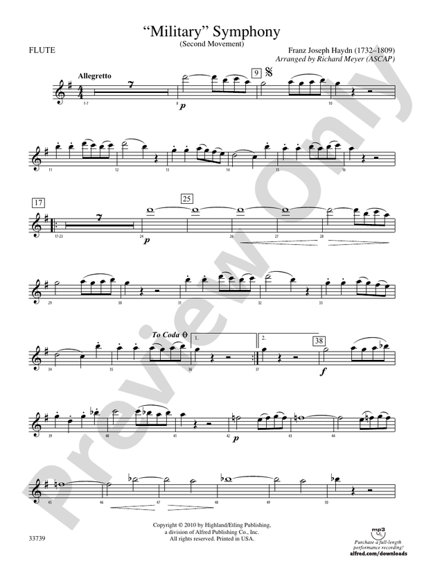"Military" Symphony: Flute: Flute Part - Digital Sheet Music Download