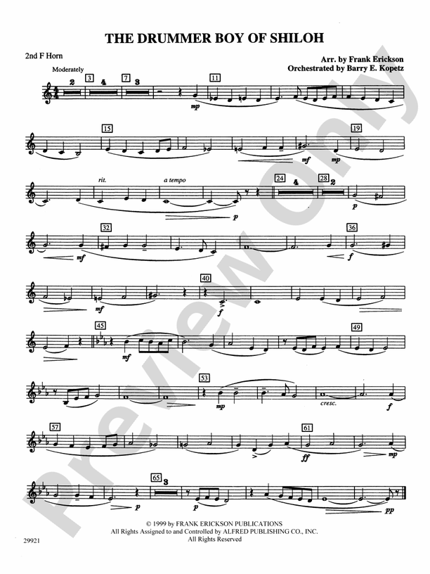 The Drummer Boy of Shiloh: 2nd F Horn: 2nd F Horn Part - Digital Sheet ...