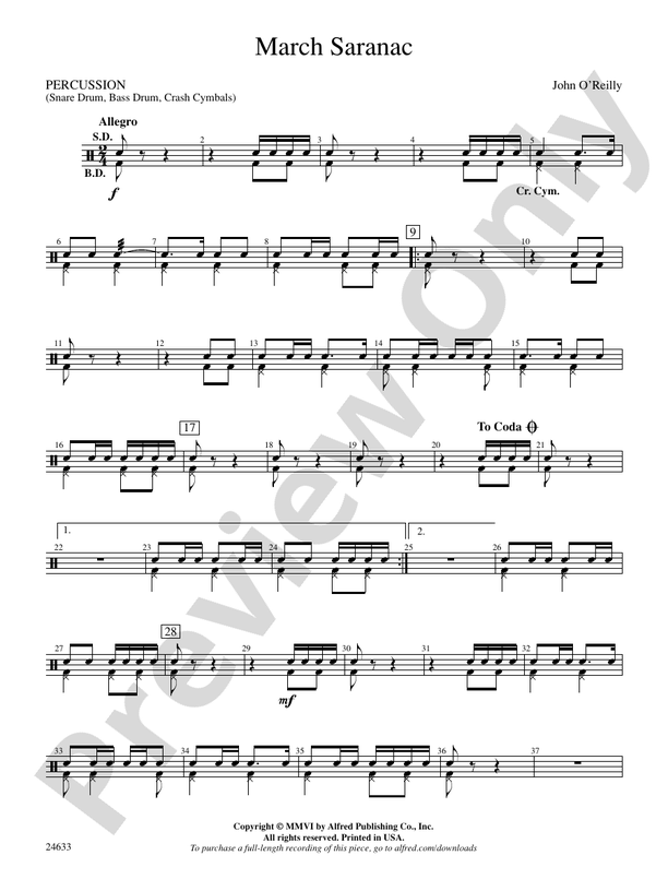 March Saranac: 1st Percussion: 1st Percussion Part - Digital Sheet ...
