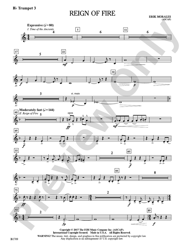Reign of Fire: B-flat Trumpet 3: B-flat Trumpet 3 Part: Erik Morales ...