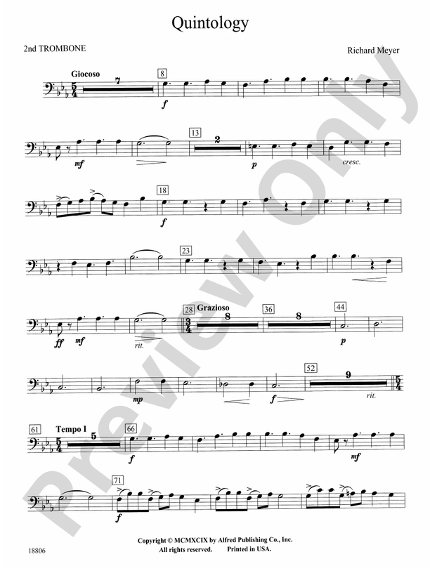 Quintology: 2nd Trombone: 2nd Trombone Part - Digital Sheet Music Download