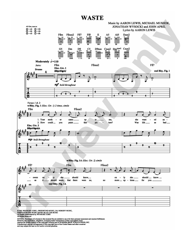 Waste: Guitar TAB: Staind - Digital Sheet Music Download