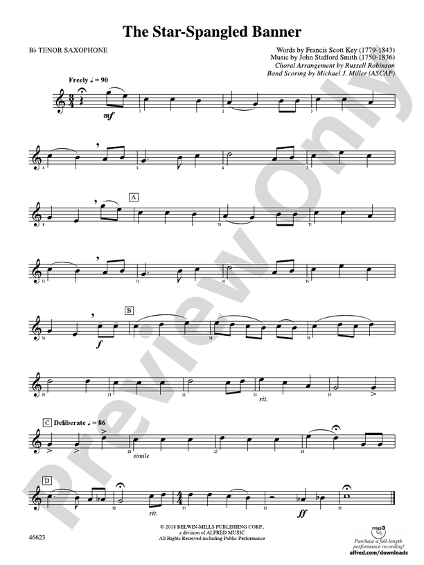 The Star-Spangled Banner: B-flat Tenor Saxophone: B-flat Tenor ...