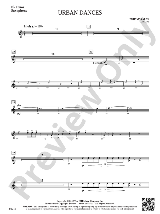 Urban Dances: B-flat Tenor Saxophone: B-flat Tenor Saxophone Part: Erik Morales - Digital Sheet ...