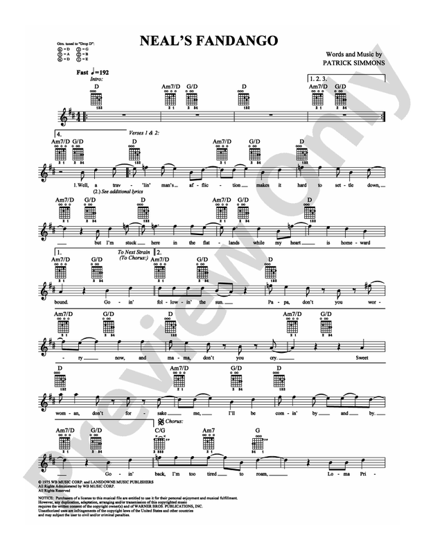 Neal's Fandango: Easy Guitar: Doobie Brothers - Digital Sheet Music ...