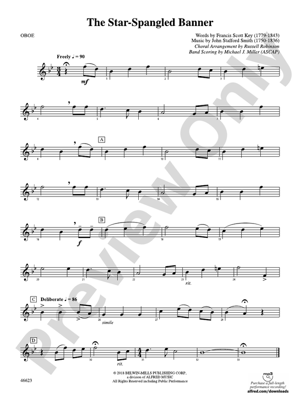 The Star-Spangled Banner: Oboe: Oboe Part - Digital Sheet Music Download