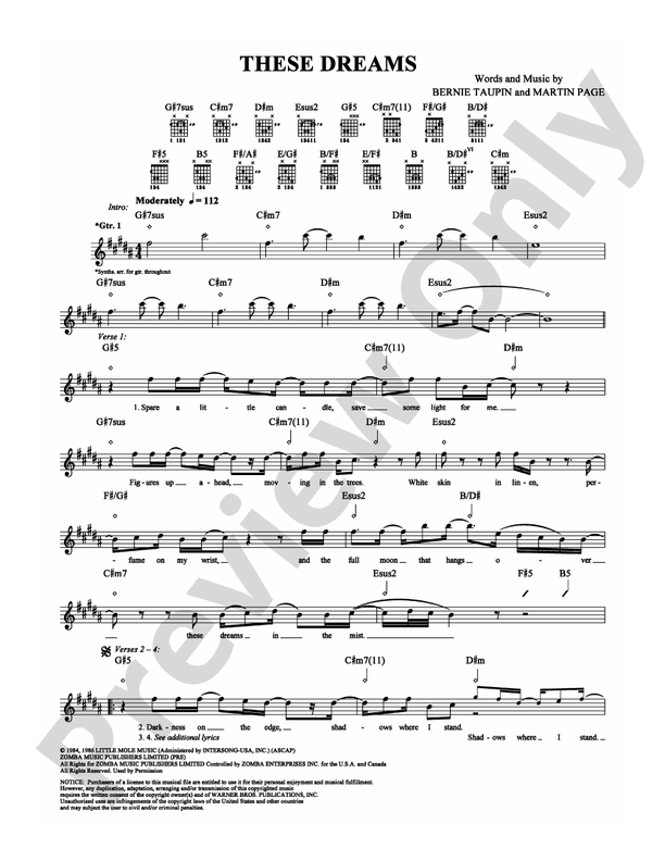 These Dreams: Lead Sheet: Heart - Digital Sheet Music Download