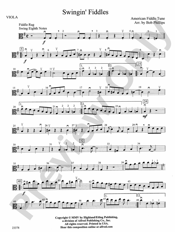 Swingin' Fiddles: Viola: Viola Part - Digital Sheet Music Download