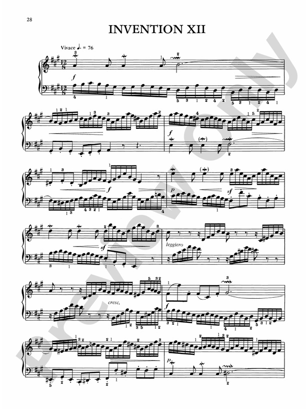 Bach: Two and Three-Part Inventions (Ed. Hans Bischoff): Invention XII ...