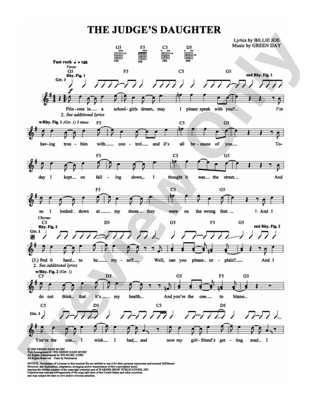 The Judge's Daughter: Guitar TAB: Green Day - Digital Sheet Music Download