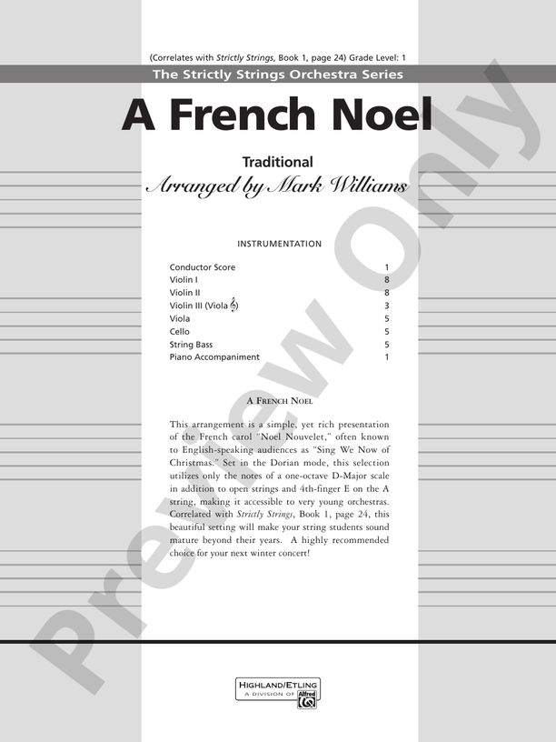A French Noel: Score: String Orchestra Score - Digital Sheet Music Download