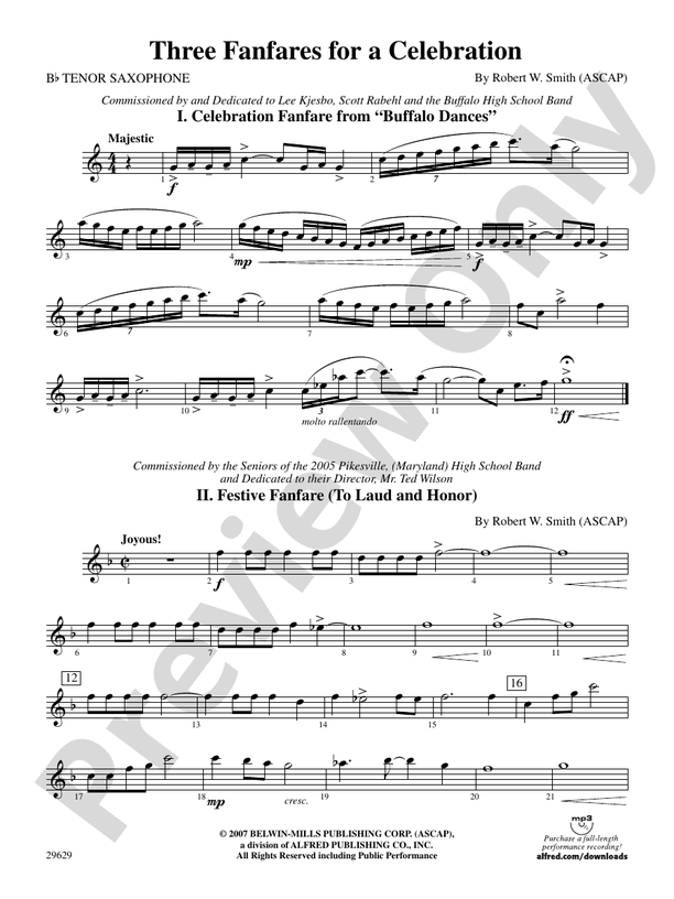 Three Fanfares For A Celebration B Flat Tenor Saxophone B Flat Tenor