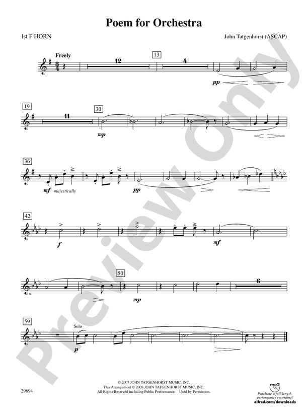Poem for Orchestra: 1st F Horn: 1st F Horn Part - Digital Sheet Music ...