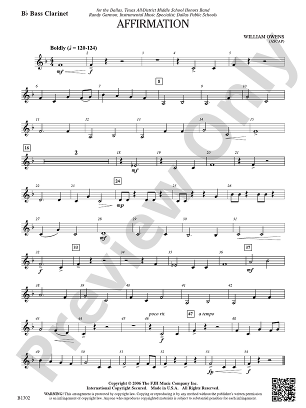 Affirmation: B-flat Bass Clarinet: B-flat Bass Clarinet Part: William Owens - Digital Sheet ...