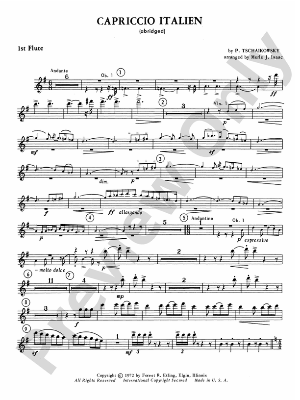Capriccio Italienne: Flute: Flute Part - Digital Sheet Music Download