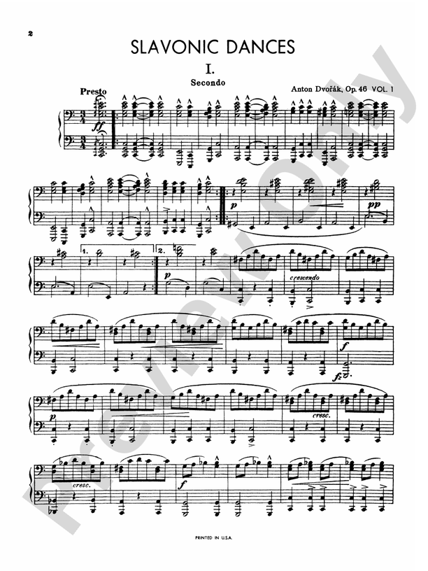 Dvorák: Slavonic Dances, Op. 46 (Volume I): No. 1 Part - Digital Sheet Music Download