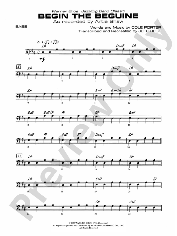 Begin the Beguine: String Bass: String Bass Part - Digital Sheet Music ...
