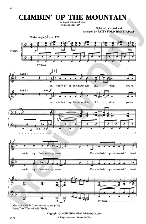 Climbin' Up the Mountain: 2-Part Choral Octavo: Patsy Ford Simms ...