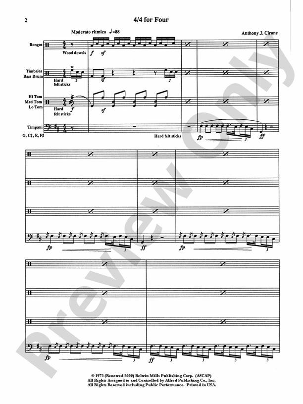 4/4 for Four: Percussion Ensemble Book: Anthony J. Cirone - Digital ...