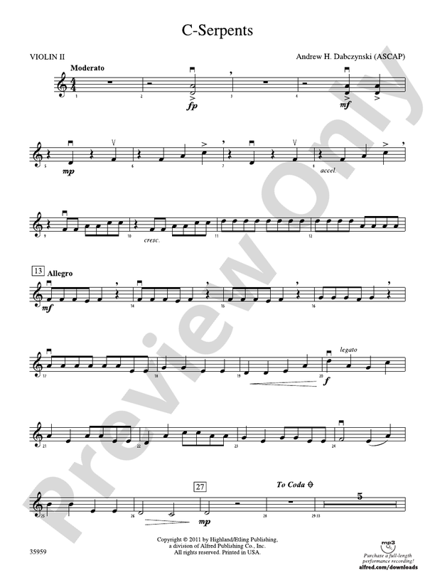 C-Serpents: 2nd Violin: 2nd Violin Part - Digital Sheet Music Download