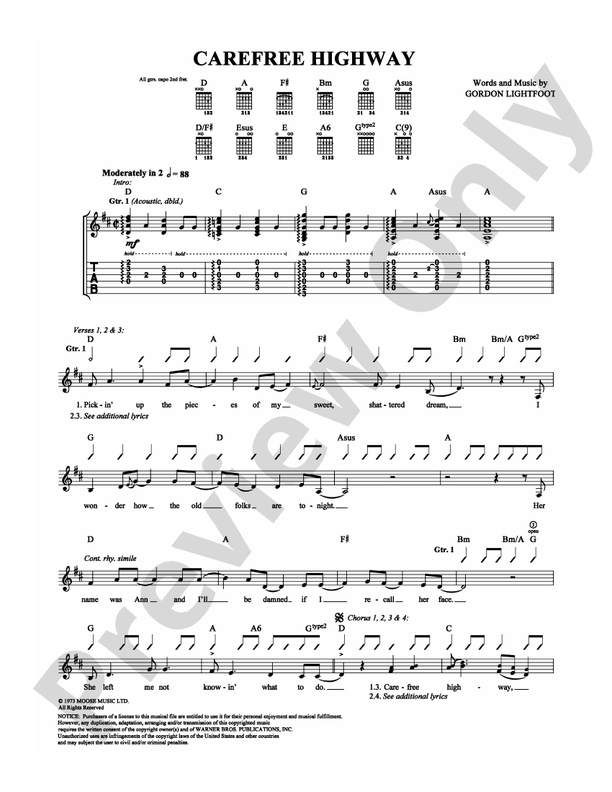 Carefree Highway: Guitar TAB: Gordon Lightfoot - Digital Sheet Music ...