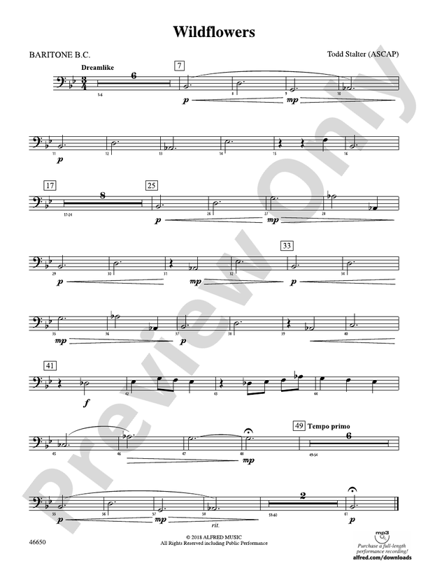 Wildflowers: Baritone B.C.: Baritone B.C. Part - Digital Sheet Music Download