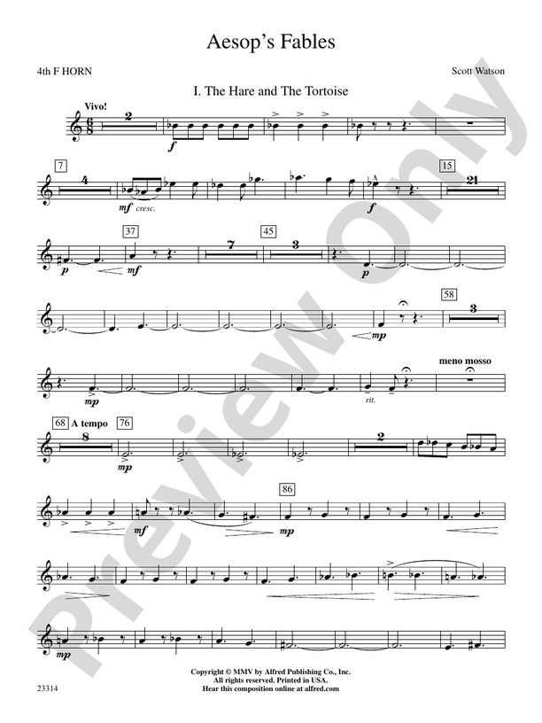 Aesop's Fables: 4th F Horn: 4th F Horn Part - Digital Sheet Music Download