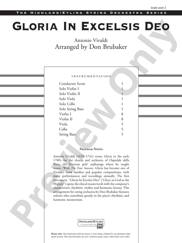 Gloria In Excelsis Deo: Score: String Orchestra Score - Digital Sheet Music Download