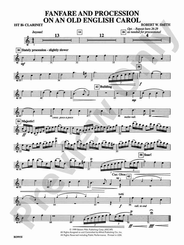 Fanfare and Processional on an Old English Carol: 1st B-flat Clarinet ...