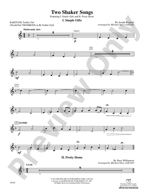 Two Shaker Songs: Baritone T.C.: Baritone T.C. Part - Digital Sheet ...