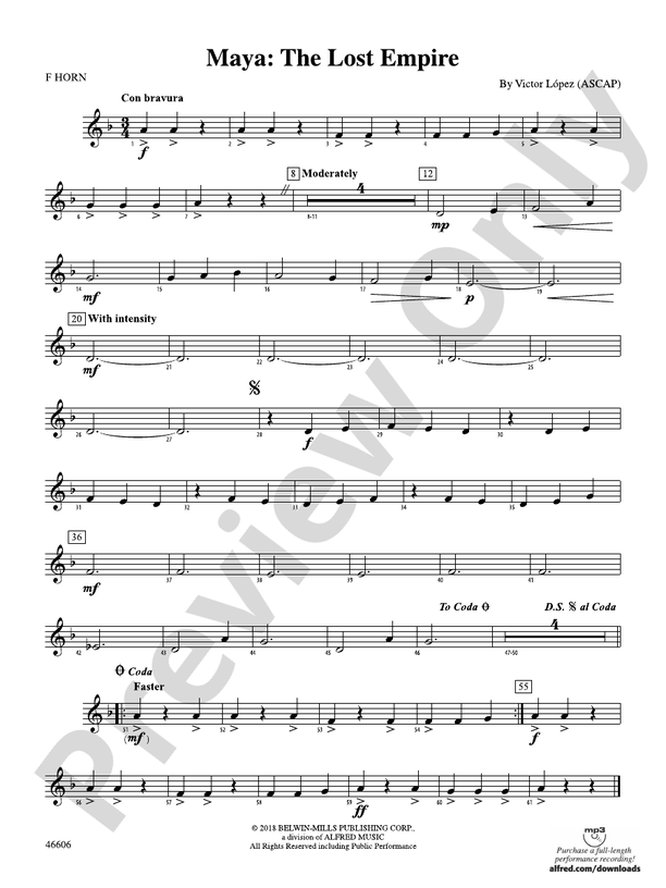 Maya: The Lost Empire: 1st F Horn: 1st F Horn Part - Digital Sheet ...