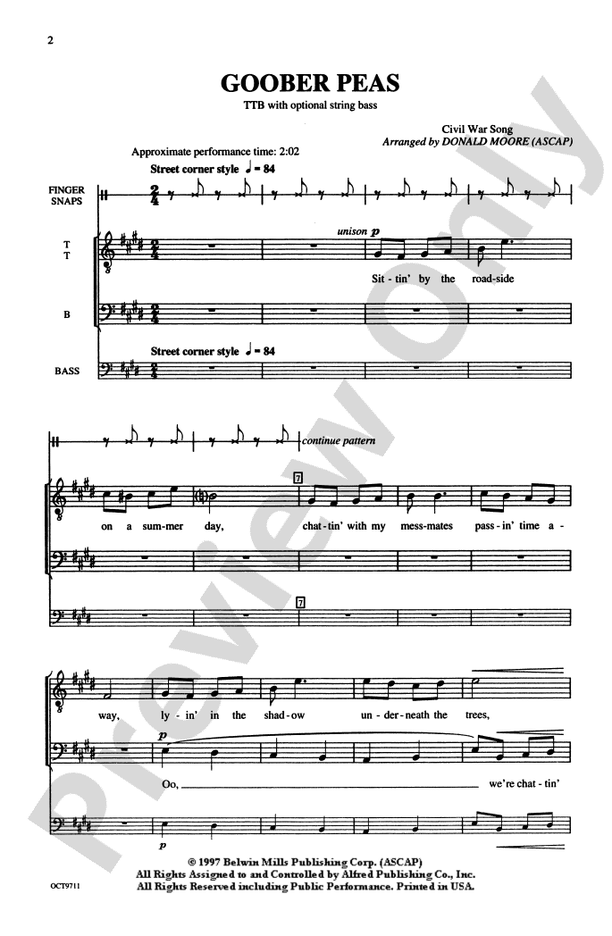 Goober Peas: TTB Choral Octavo - Digital Sheet Music Download