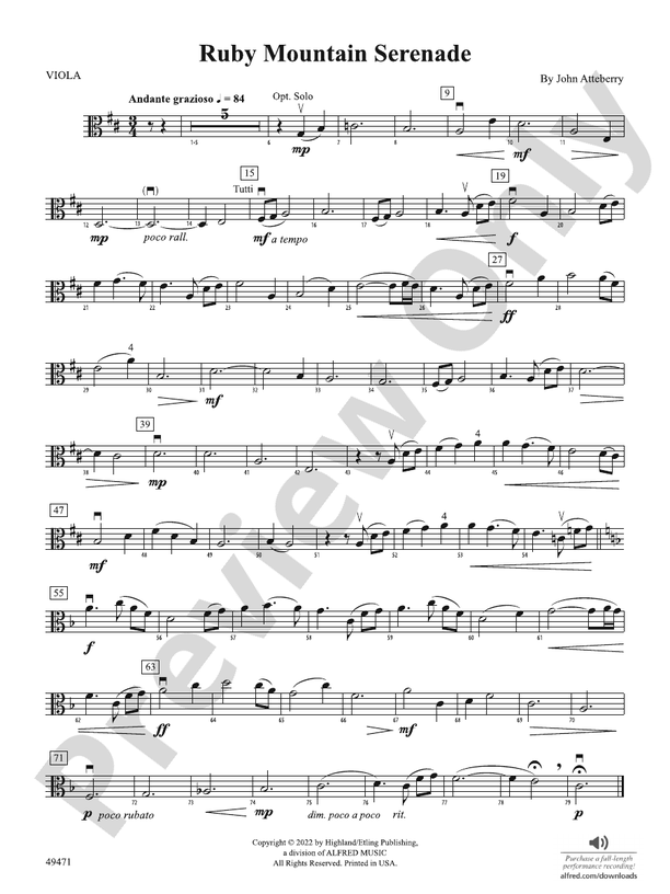 Ruby Mountain Serenade: Viola: Viola Part - Digital Sheet Music Download