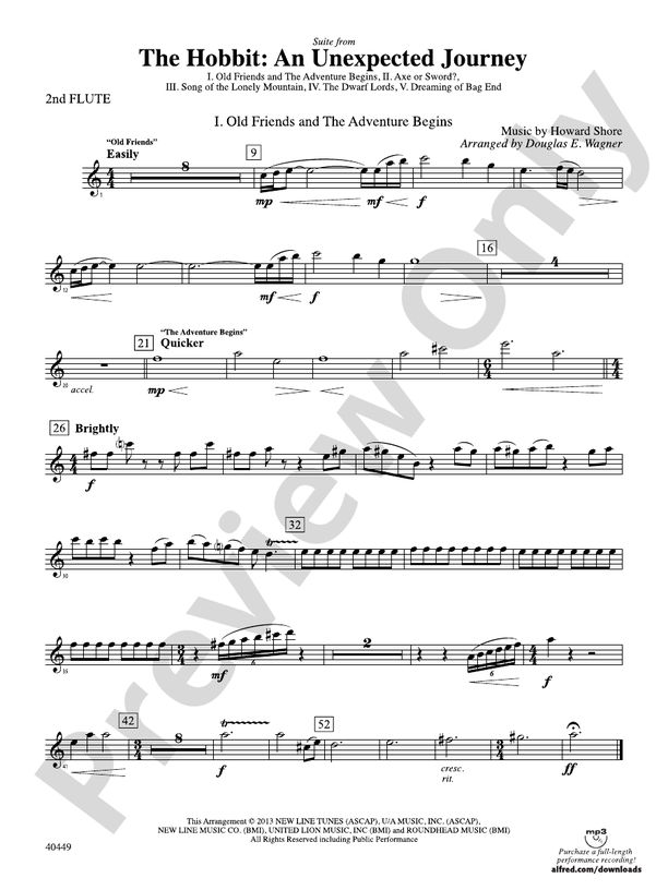 The Hobbit: An Unexpected Journey, Suite from: 2nd Flute: 2nd Flute ...