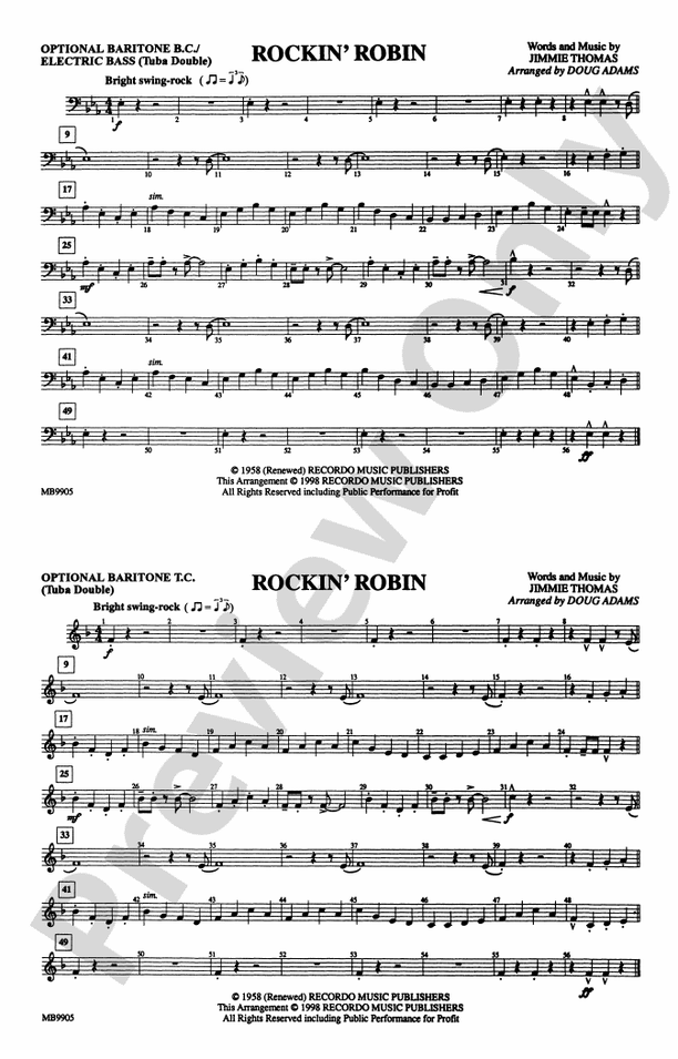 Rockin' Robin: Optioinal Baritone Bass Clef: Optioinal Baritone Bass ...