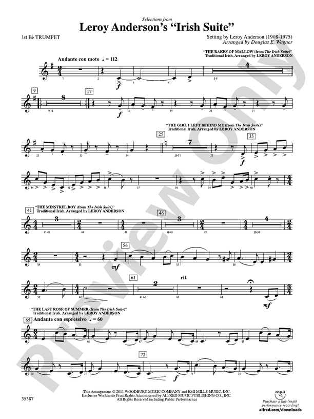 Leroy Anderson’s Irish Suite, Selections from: 1st B-flat Trumpet: 1st ...