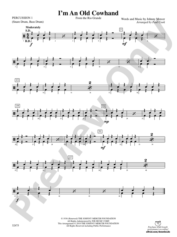 I'm an Old Cowhand (from the Rio Grande): 1st Percussion: 1st ...